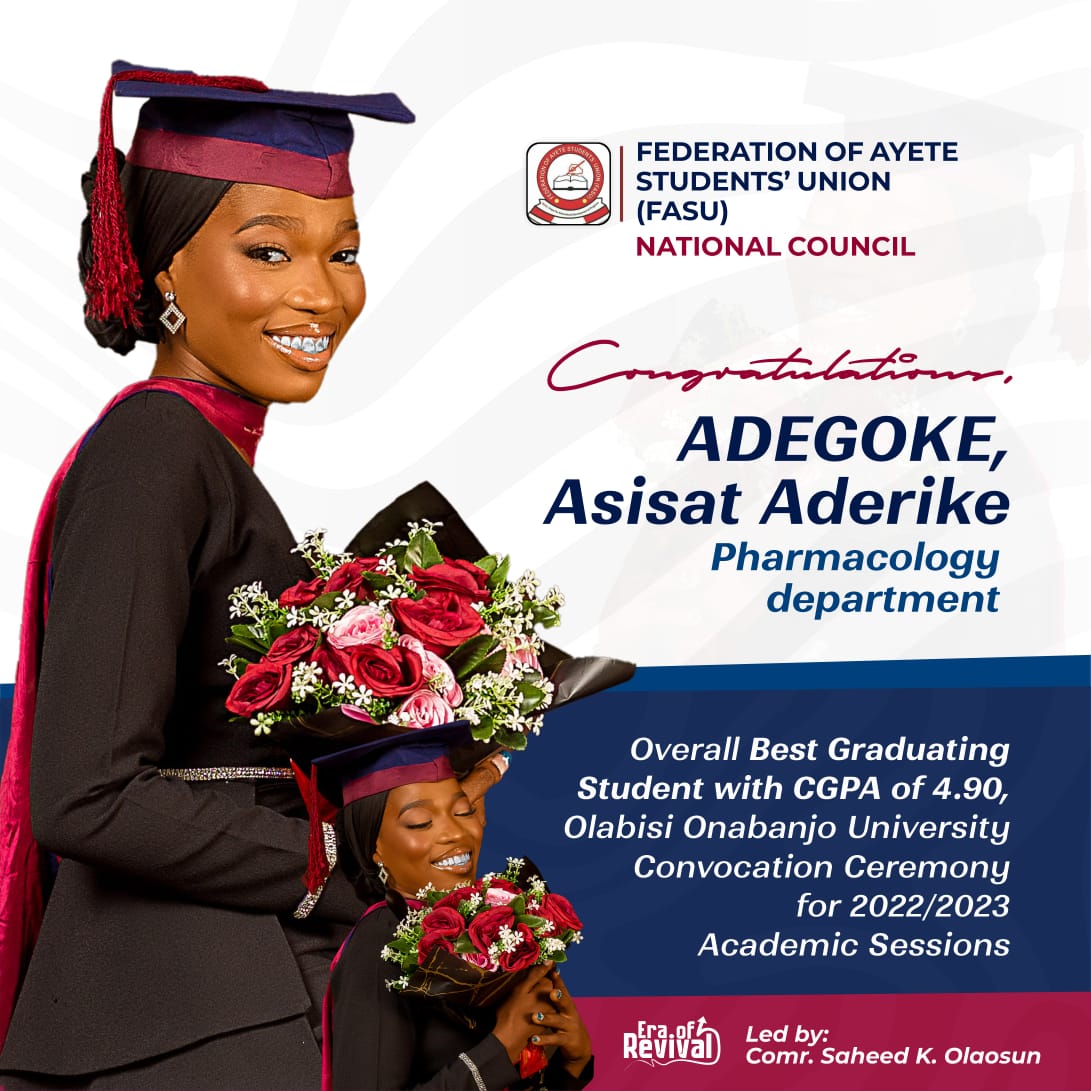 IMPRESSIVE FEAT: FASU MEMBER, ASISAT ADEGOKE, EMERGES OVERALL BEST GRADUATING STUDENT IN OOU ...